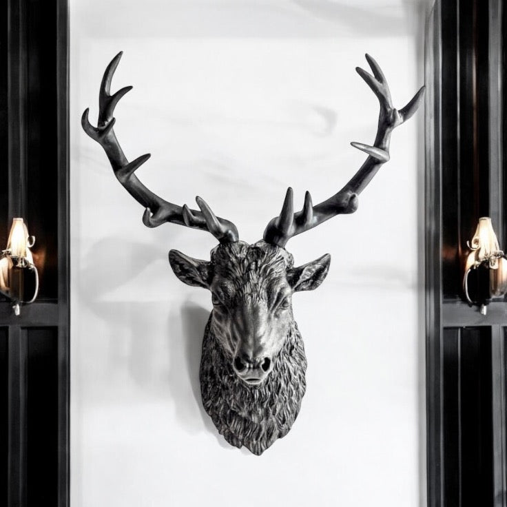 Large Antique Black Stag Wall Display – Home Luxury Interiors
